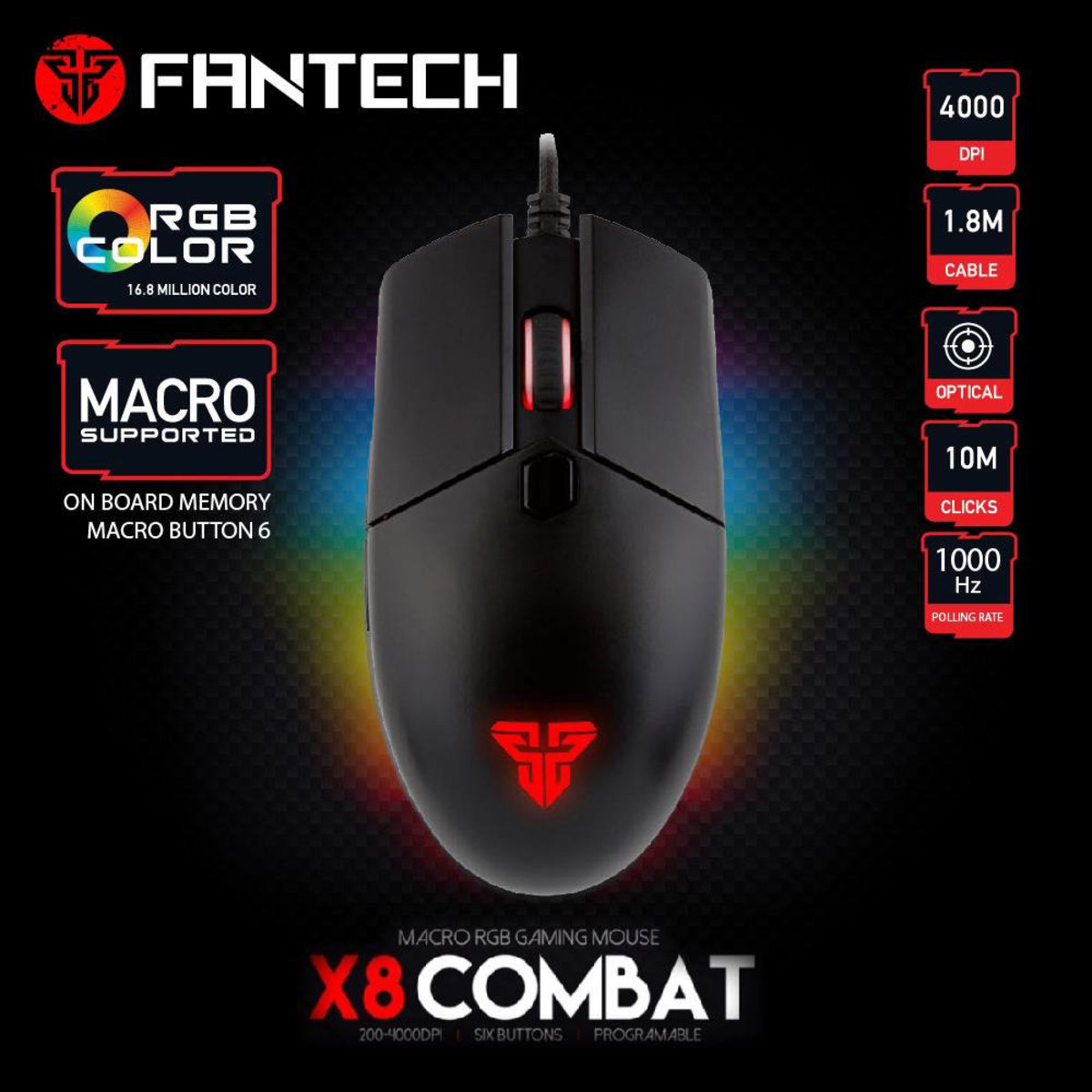 Fantech | FANTECH X8 COMBAT (BLACK) MACRO Pro-Gaming Mouse | HKTVmall ...