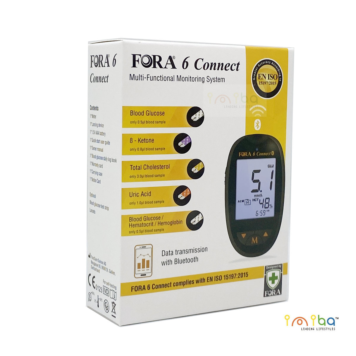 福爾 | FORA 6 Connect 藍牙無綫 福爾6合1 E世代測量儀 連採血筆 血糖尿酸血比容血紅蛋白血酮膽固醇測量儀 連 5款試紙 | HKTVmall 香港最大網購平台
