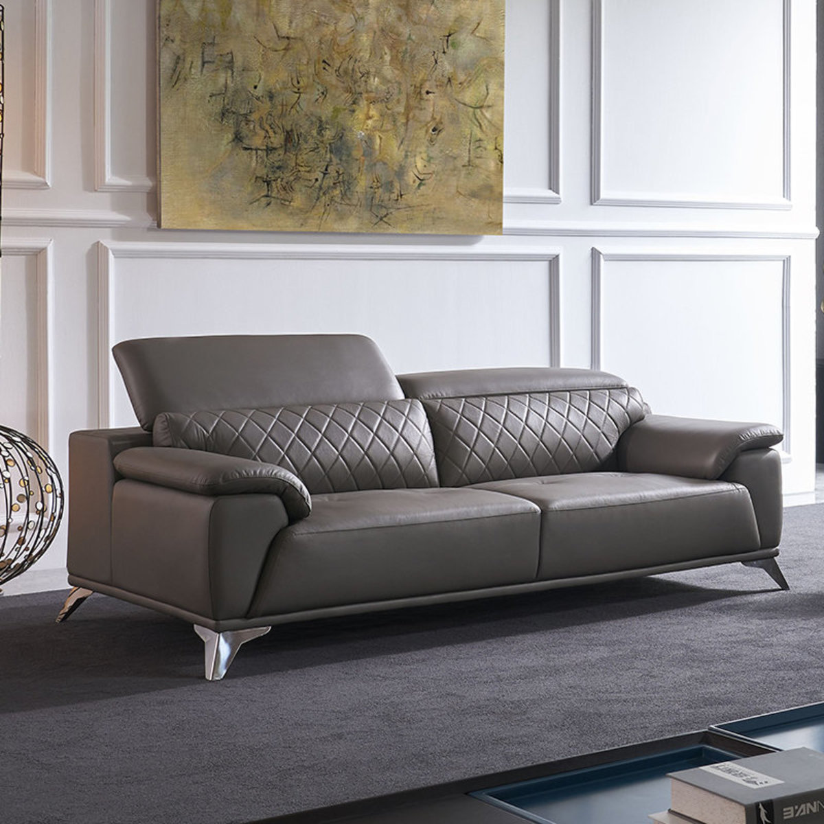 MerryRabbit | 200cm Cow Leather 3 Seaters Sofa with Adjustable Headrest ...