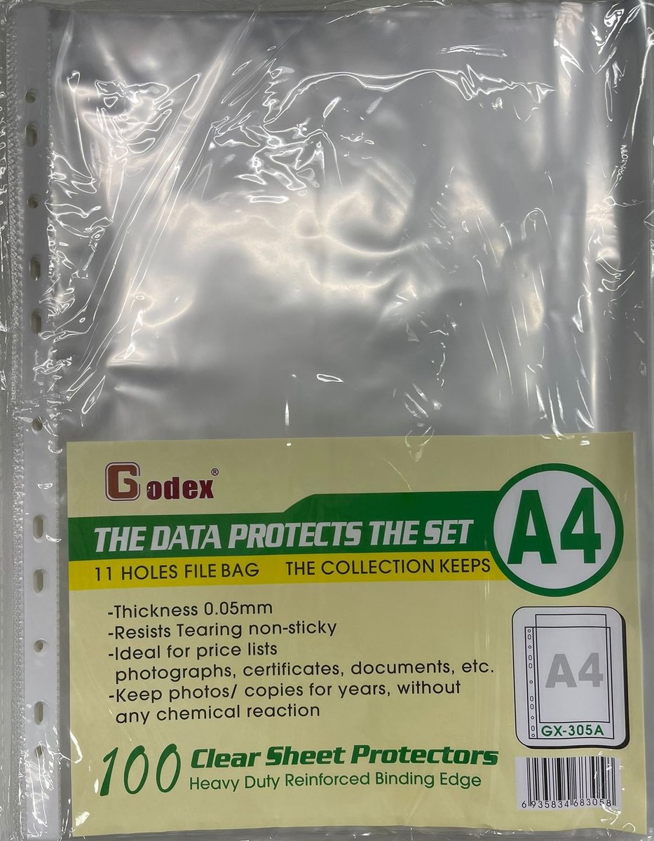 Godex | (100個裝) GODEX A4 Copy Safe 305A A4 11孔 文件保護套 | HKTVmall 香港最大網購平台
