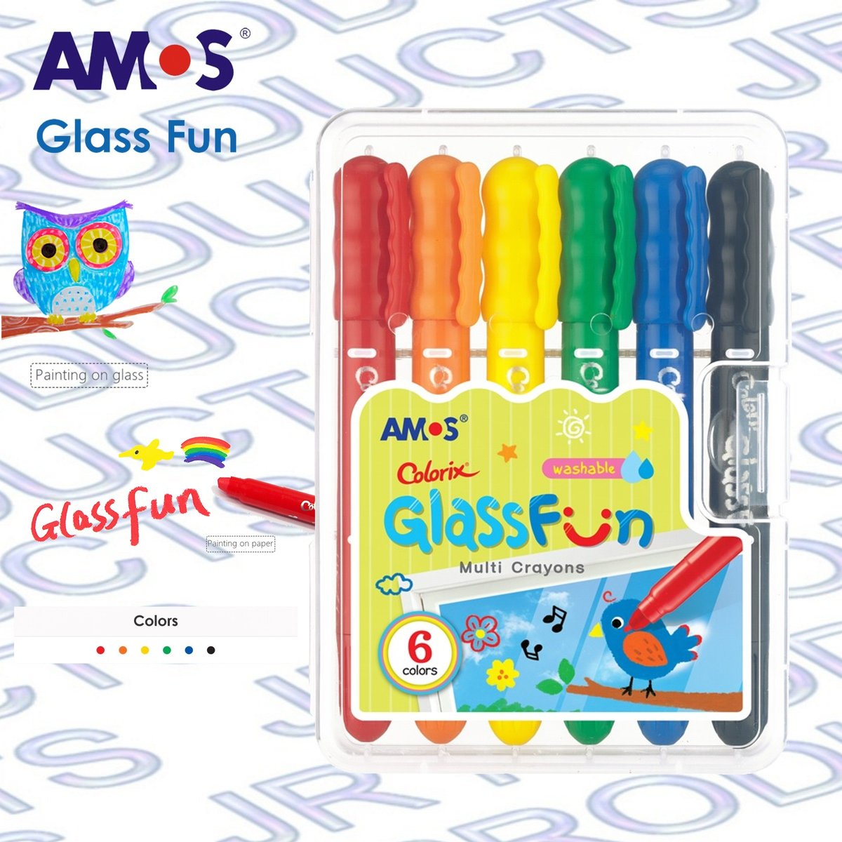 AMOS | Korea AMOS Colorix® GlassFun Multi Crayon, 6 Colour Set #GF6PC ...