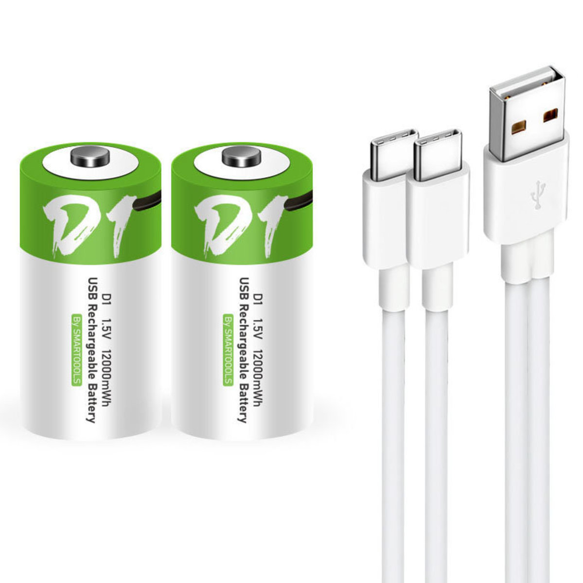 Smartoools | 2x Type-C USB D Size LR20 Rechargeable Battery Set 1.5V Li ...