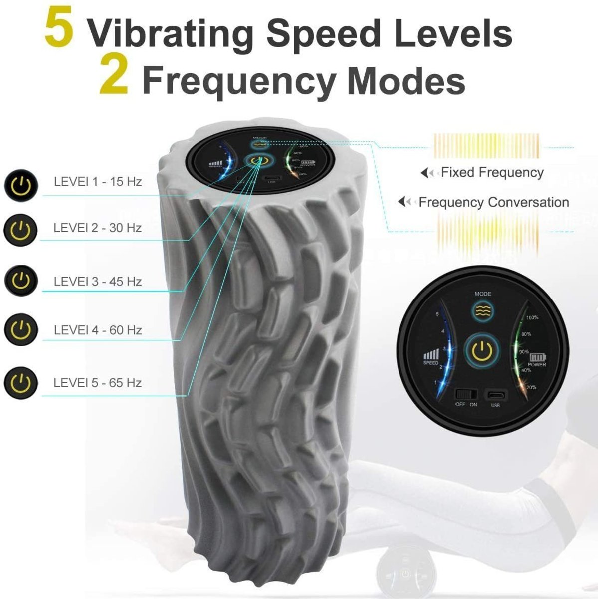 OUTING | USB Vibrating Foam Roller 5-Speed , Next Generation Electric ...
