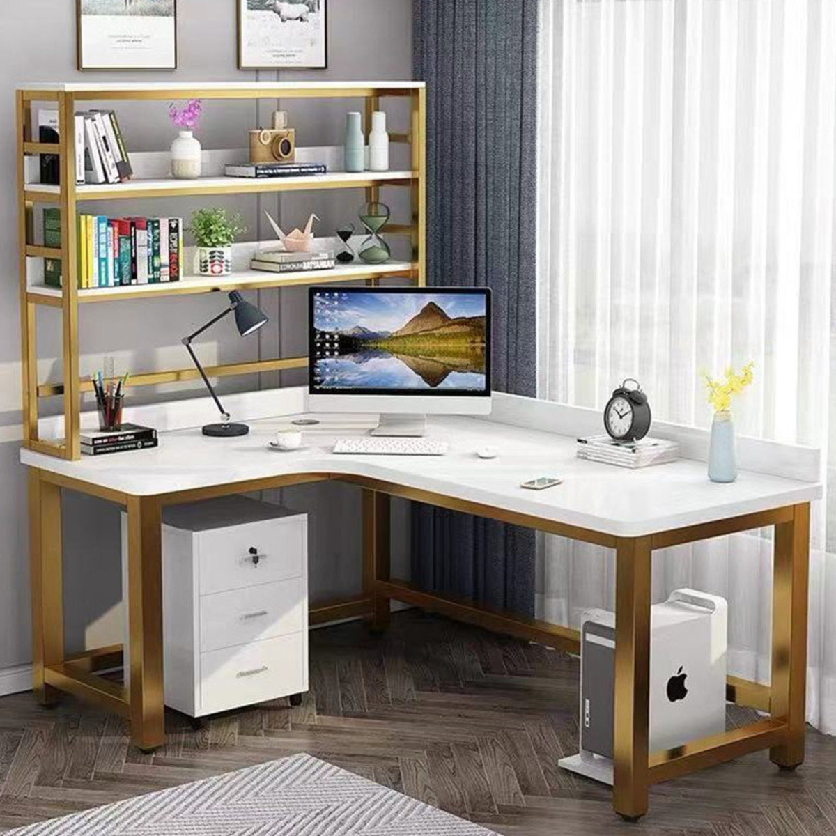 Cherry furniture | Modern and simple tall computer desk bookcase ...