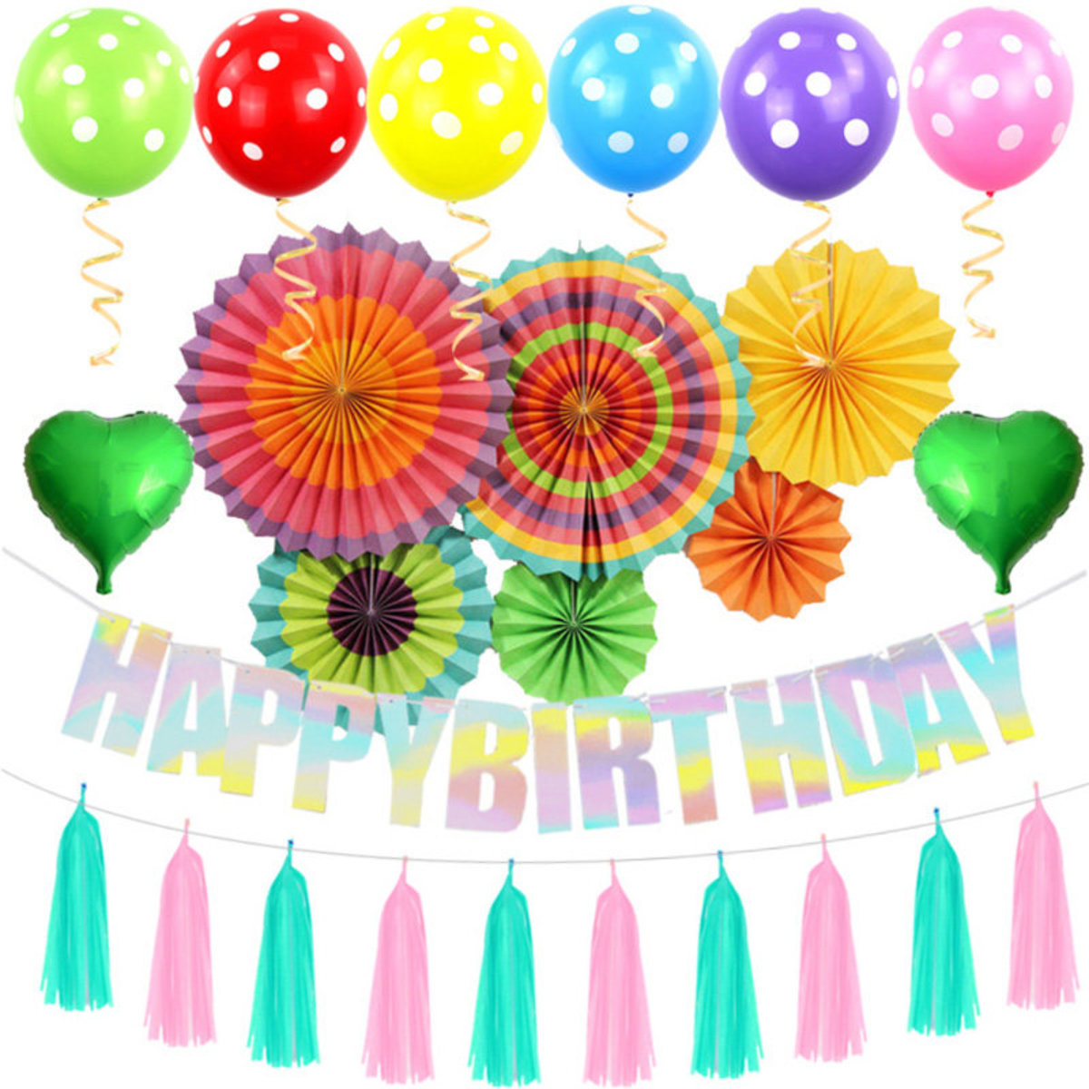 laglacebeauty | Mixed Colour Paper Fan HAPPY BIRTHDAY Party Decoration ...