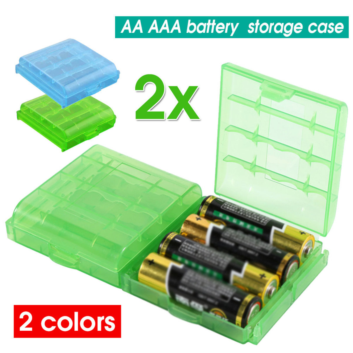 Tuenmall | 2 blue + green battery storage boxes for AA/AAA battery ...