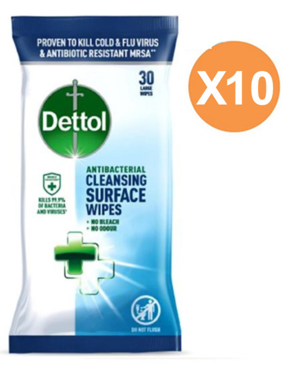 滴露 | Dettol Bacteria & Viruses Wipes 30s x 10 滴露 99.9% 殺菌消毒清潔濕紙巾 30s x 10 (大) | HKTVmall 香港最大網購平台