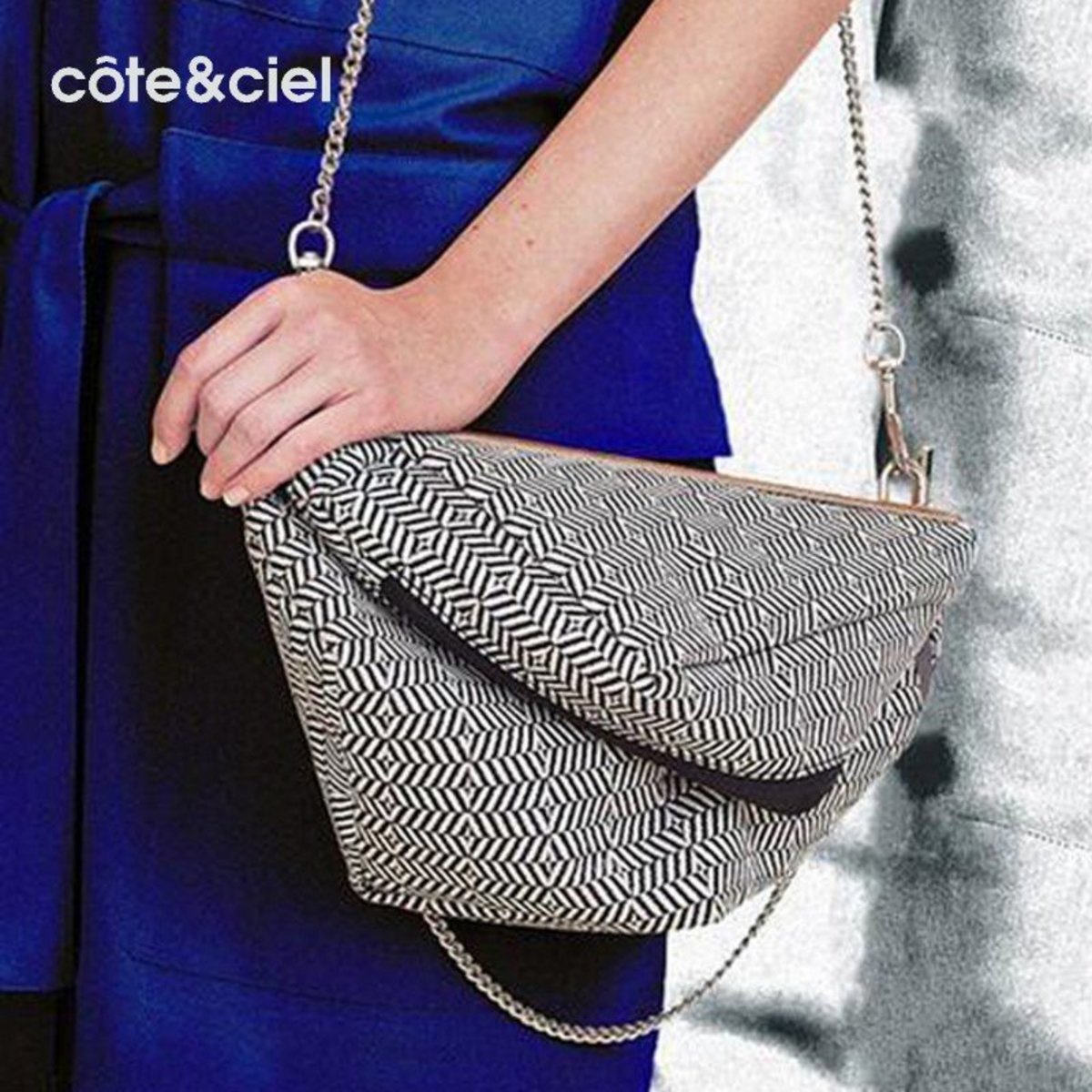 côte&ciel | Aude 斜孭袋/手袋 - Optical Herringbone Weave - Black and White ...