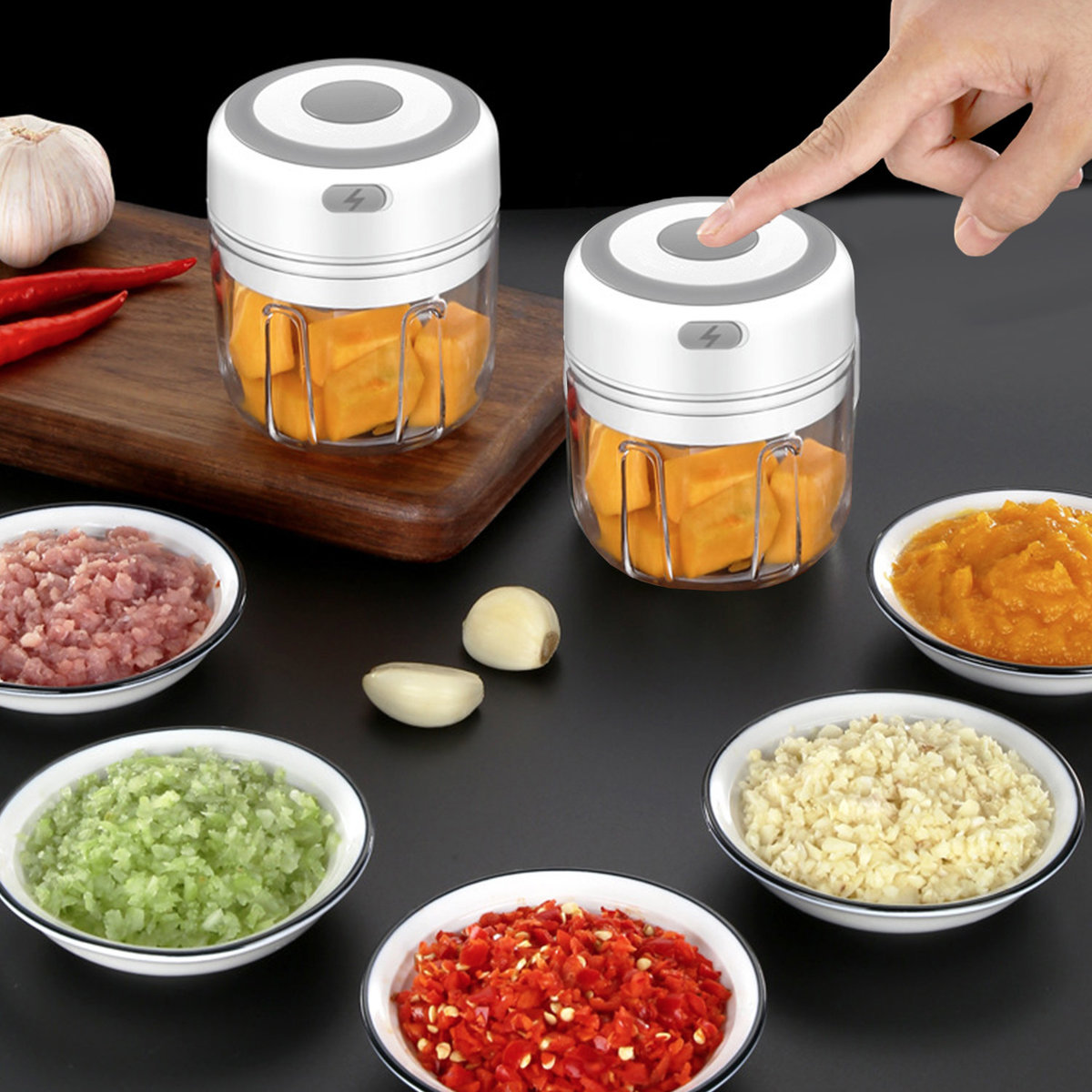 HAKURYU | Electric Garlic Masher Mini Garlic Chopper Vegetable Grinder ...