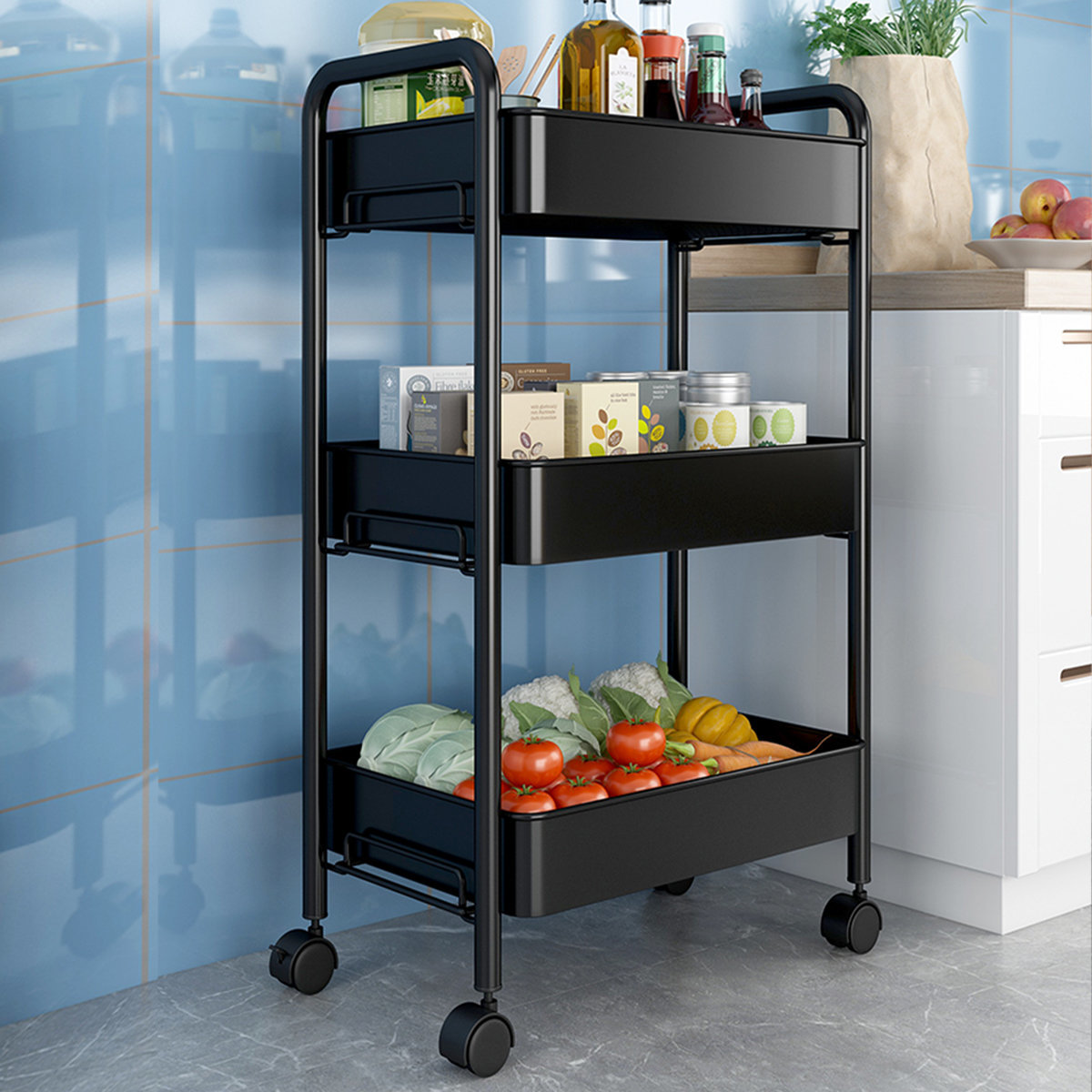 HAKURYU | Bedroom baby three-layer trolley/book shelf kitchen snack ...
